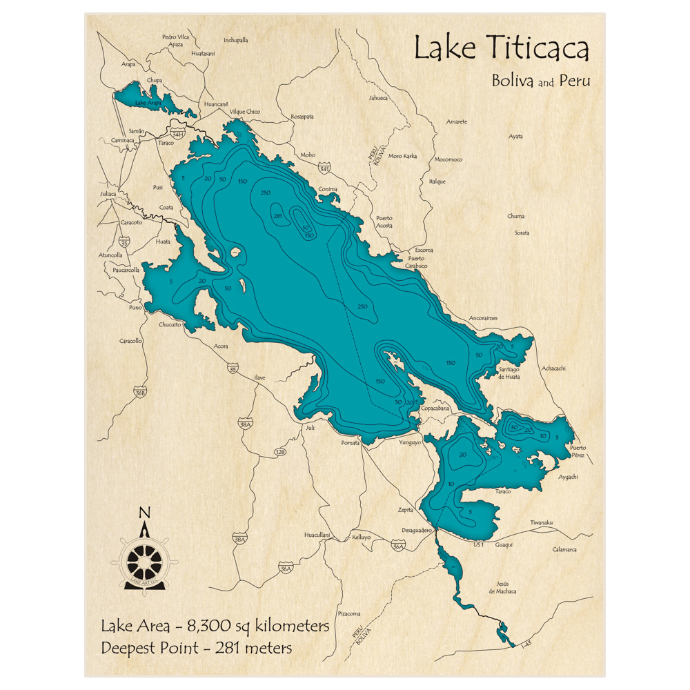 Lake Titicaca 3D Custom Wood Map – Lake Art LLC