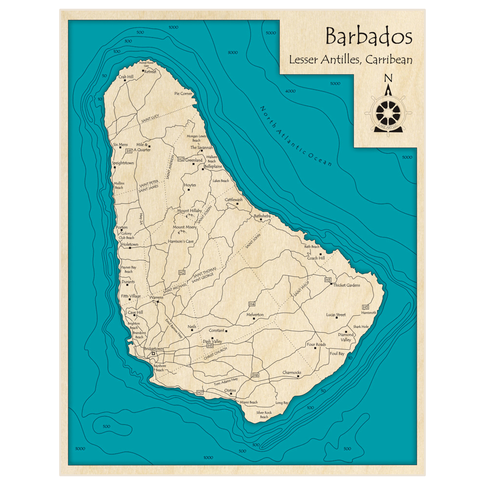 Barbados 3D Custom Wood Map – Lake Art LLC