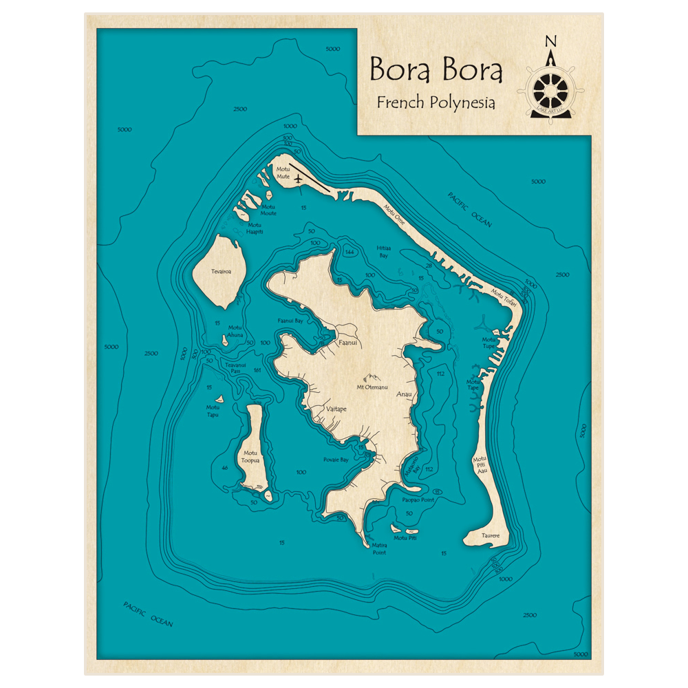 Bora Bora 3D Custom Wood Map – Lake Art LLC
