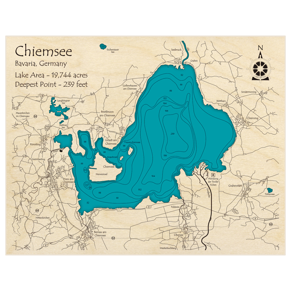 Chiemsee 3D Custom Wood Map – Lake Art LLC