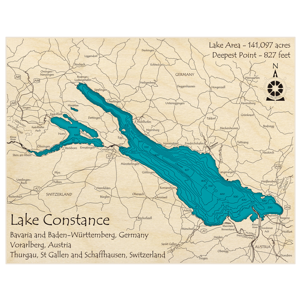 Lake Constance 3D Custom Wood Map – Lake Art LLC