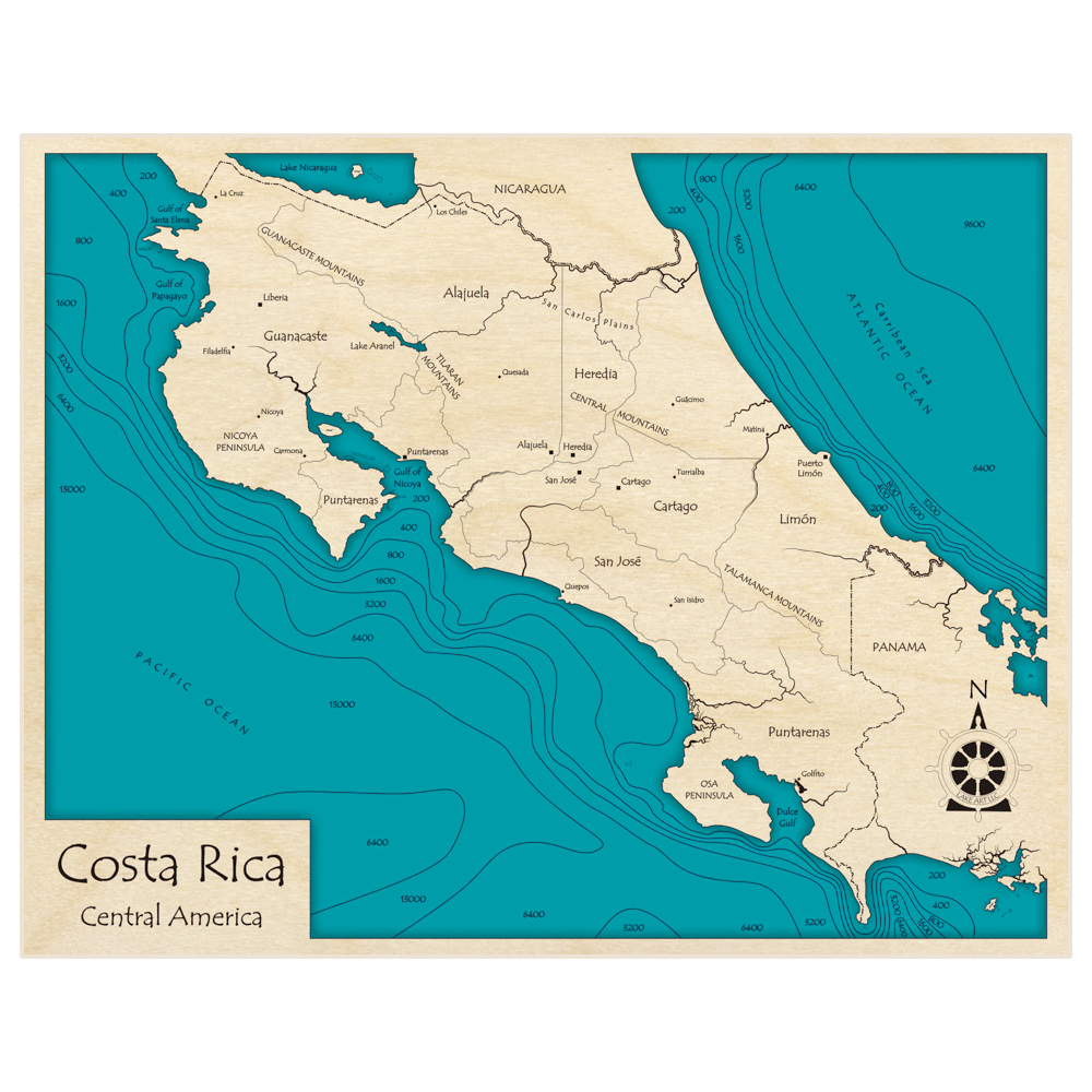 Costa Rica 3D Custom Wood Map – Lake Art LLC