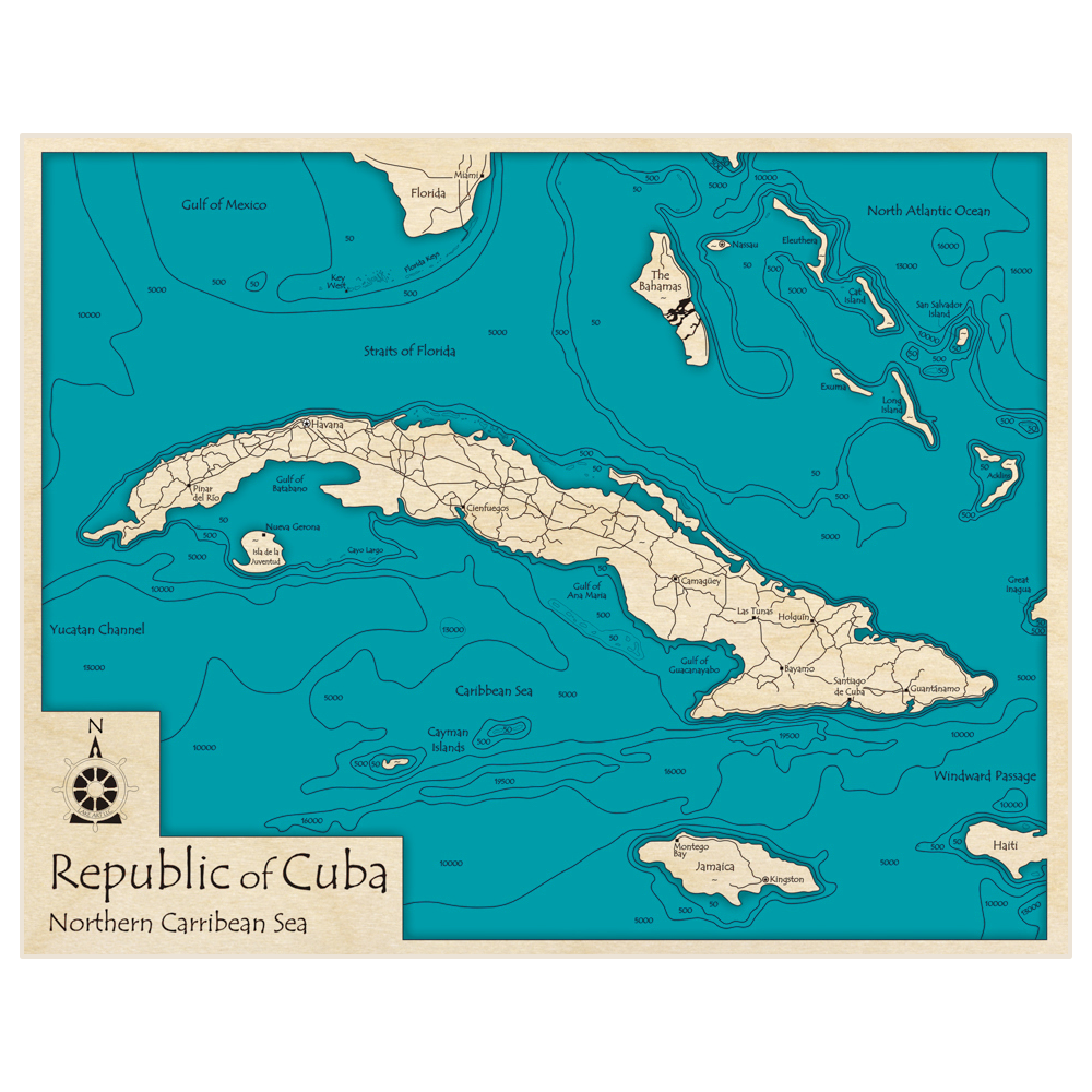 Republic of Cuba 3D Custom Wood Map – Lake Art LLC