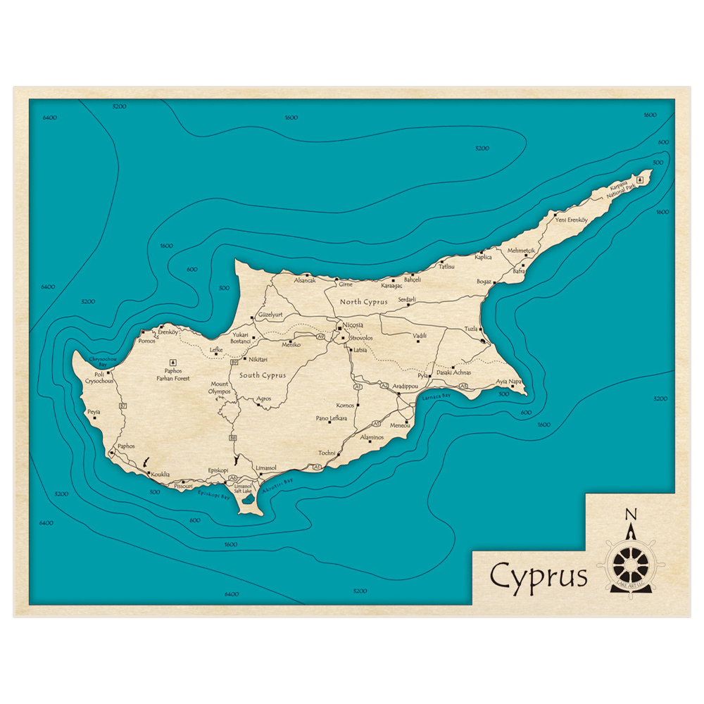 Cyprus 3D Custom Wood Map – Lake Art LLC