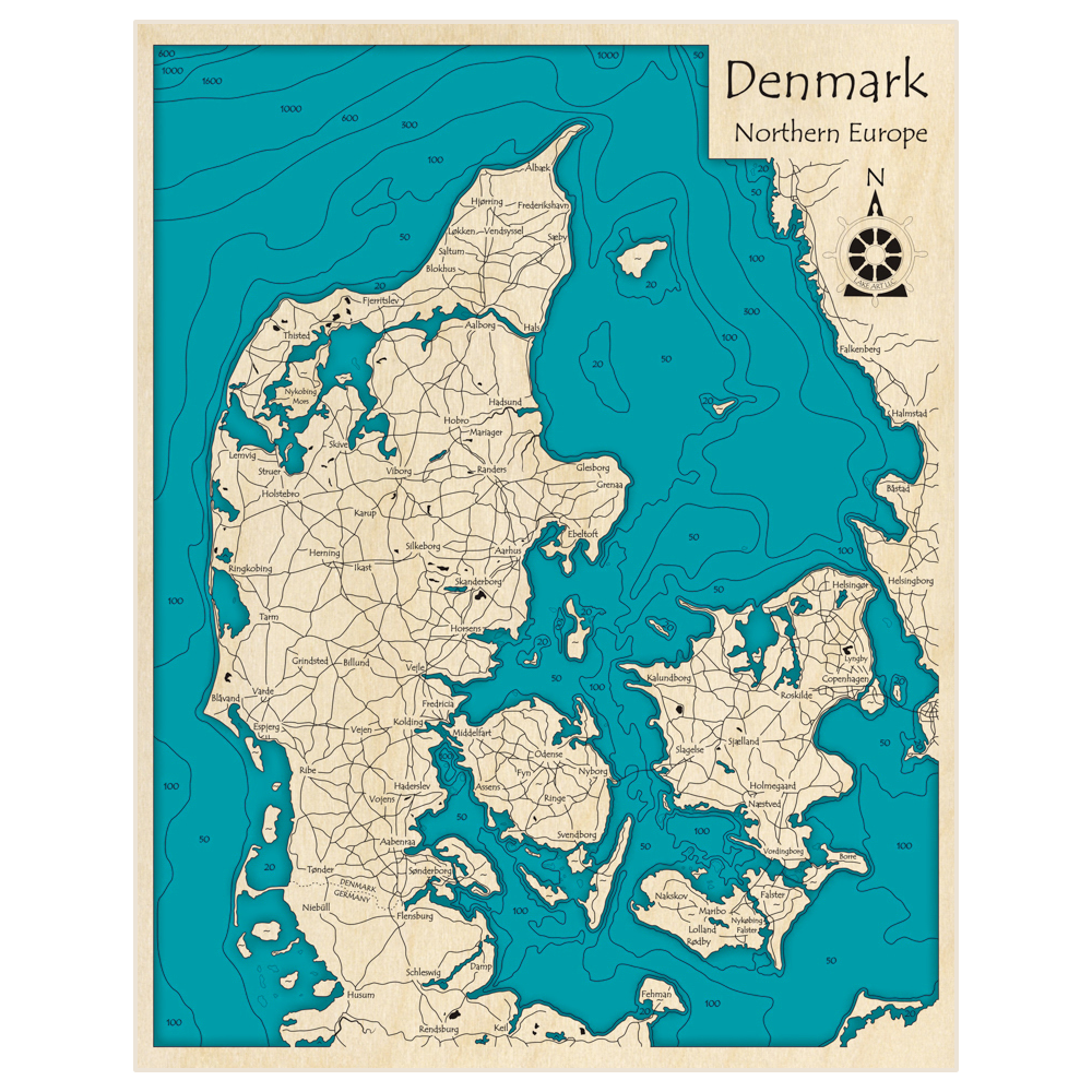 Denmark 3D Custom Wood Map – Lake Art LLC
