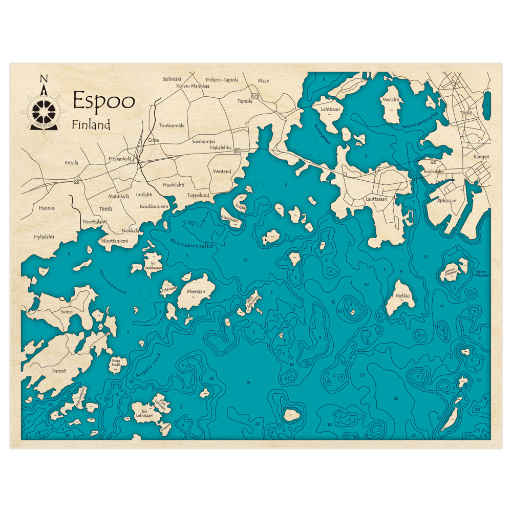 Espoo 3D Custom Wood Map – Lake Art LLC