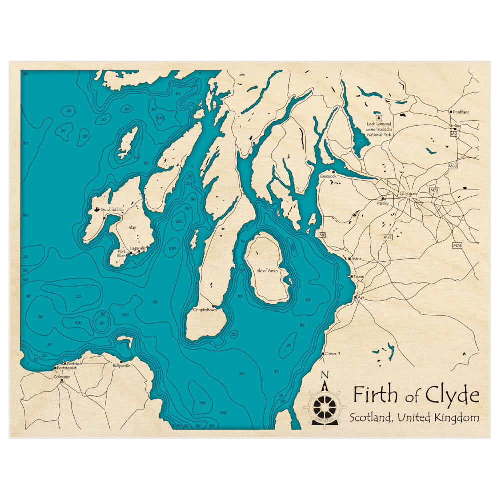 Firth of Clyde 3D Custom Wood Map – Lake Art LLC