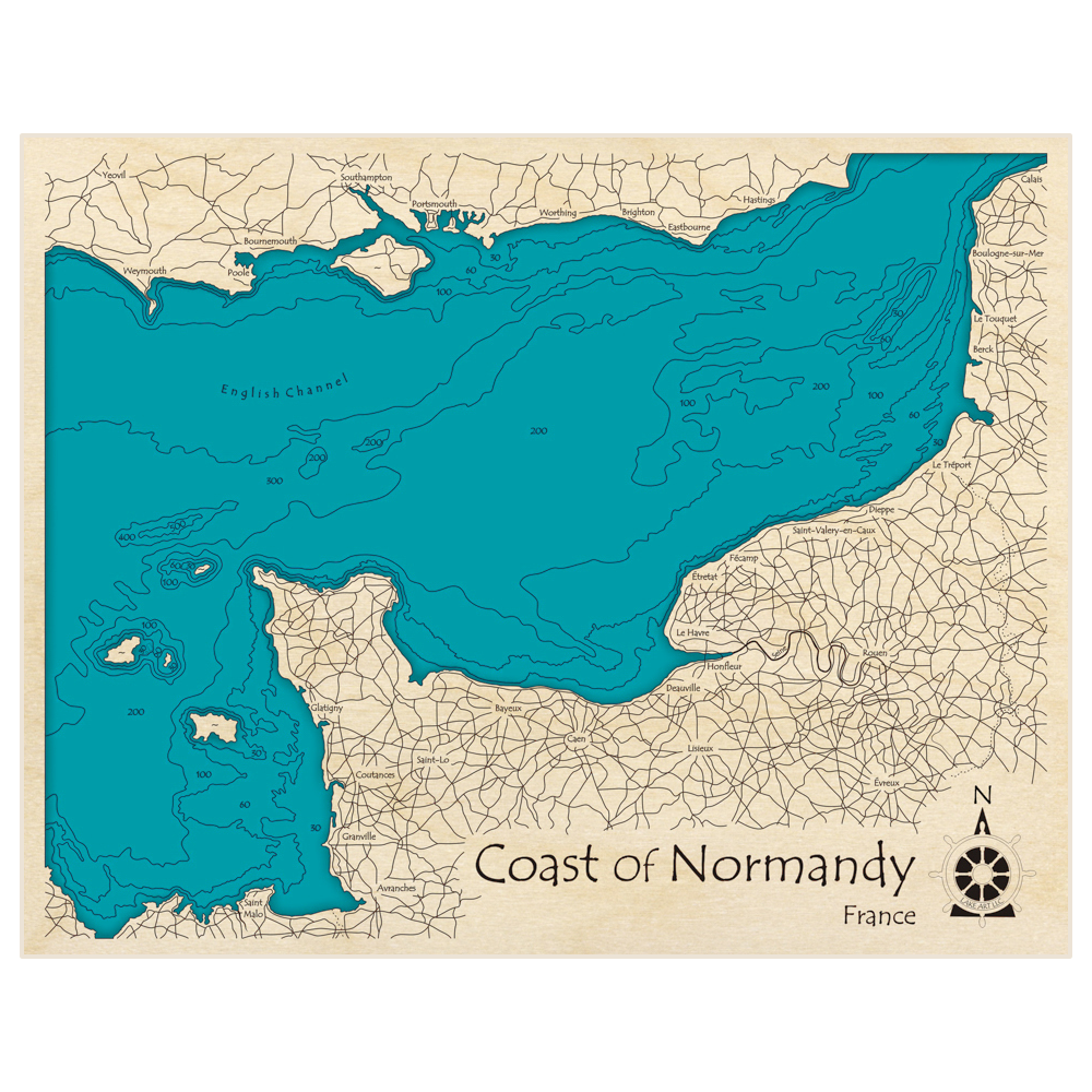 Coast of Normandy 3D Custom Wood Map – Lake Art LLC