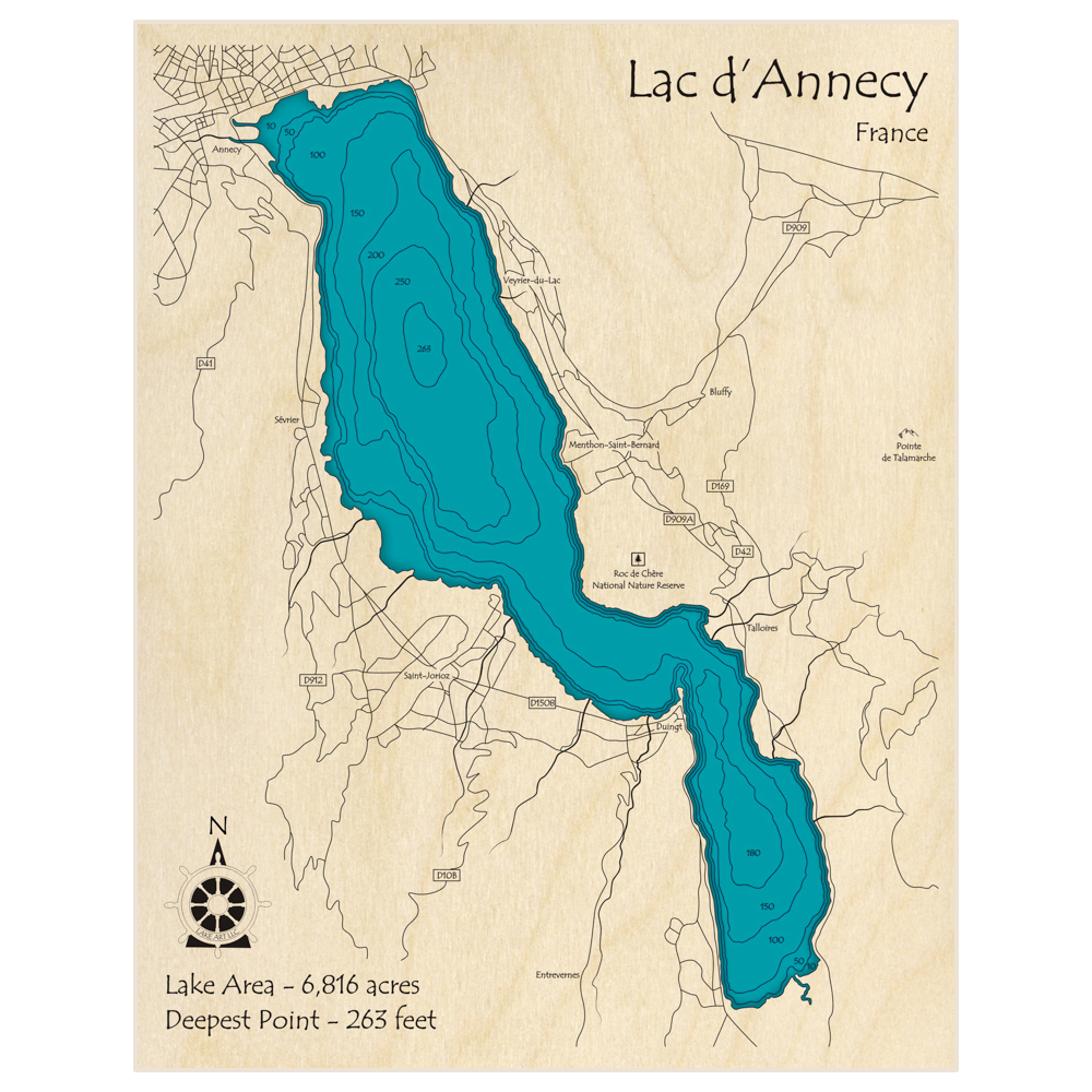 Lac d Annecy 3D Custom Wood Map – Lake Art LLC