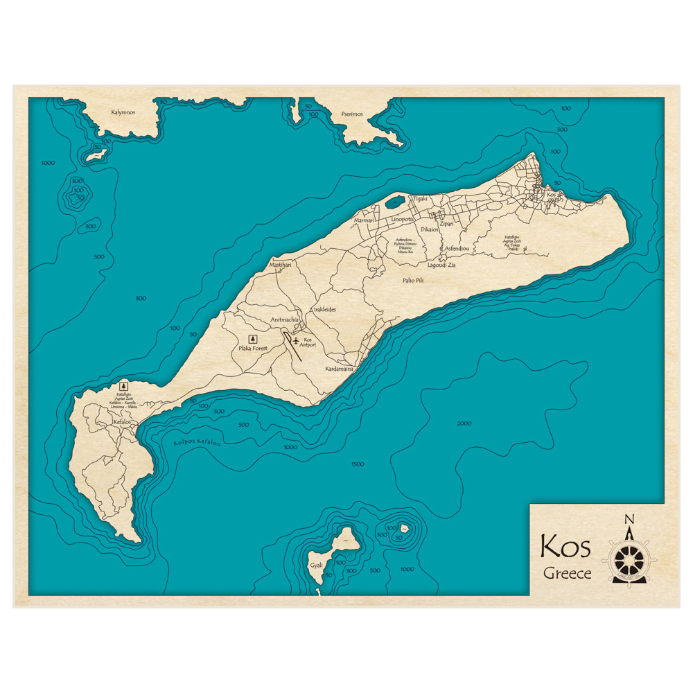 Kos 3D Custom Wood Map – Lake Art LLC
