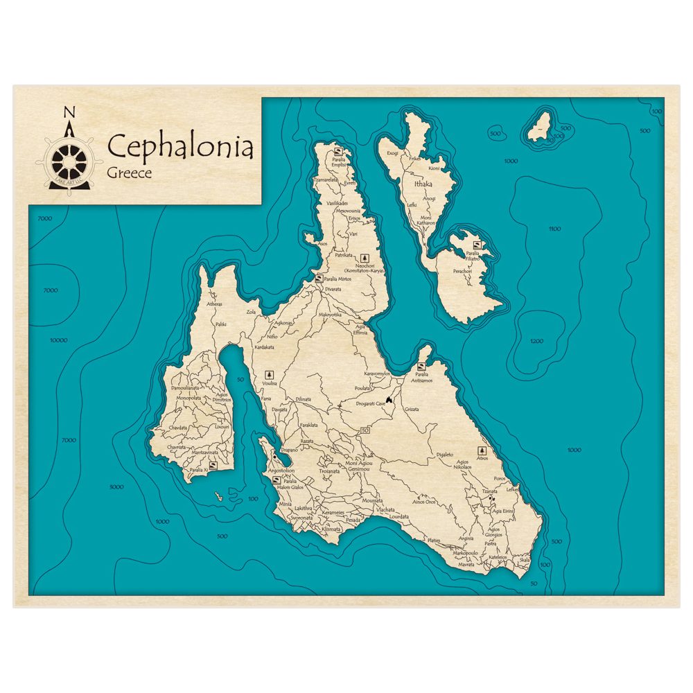 Cephalonia 3D Custom Wood Map – Lake Art LLC