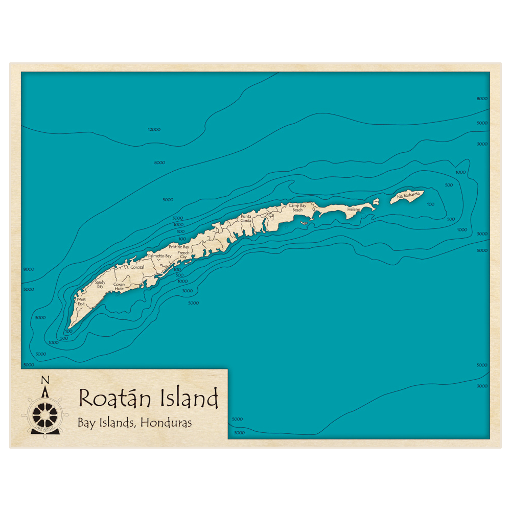Roatan Island 3D Custom Wood Map – Lake Art LLC