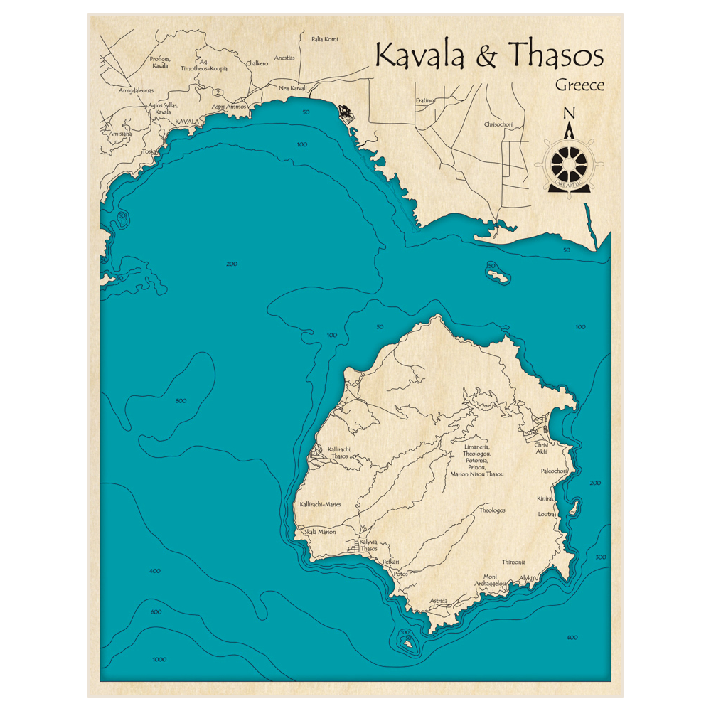 Kavala & Thasos 3D Custom Wood Map – Lake Art LLC