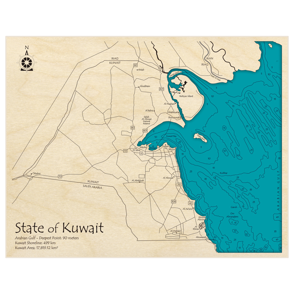 Kuwait 3D Custom Wood Map – Lake Art LLC