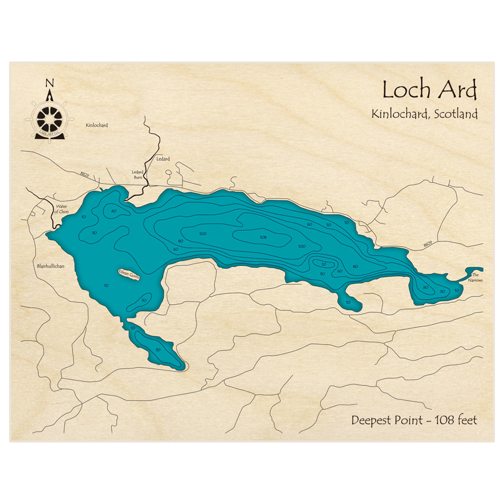 Loch Ard 3D Custom Wood Map – Lake Art LLC