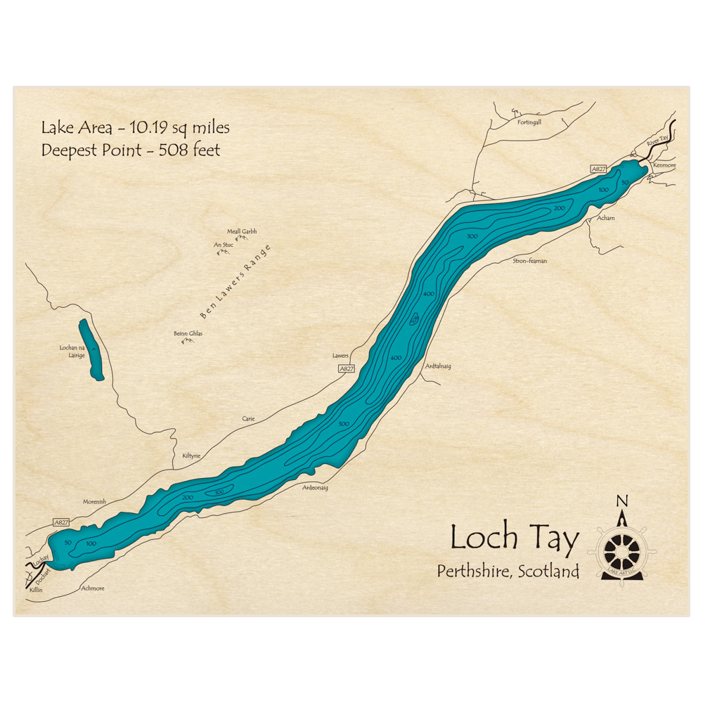Loch Tay 3D Custom Wood Map – Lake Art LLC
