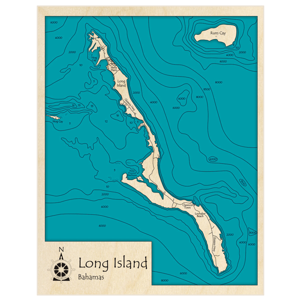 Long Island & Rum Cay 3D Custom Wood Map – Lake Art LLC