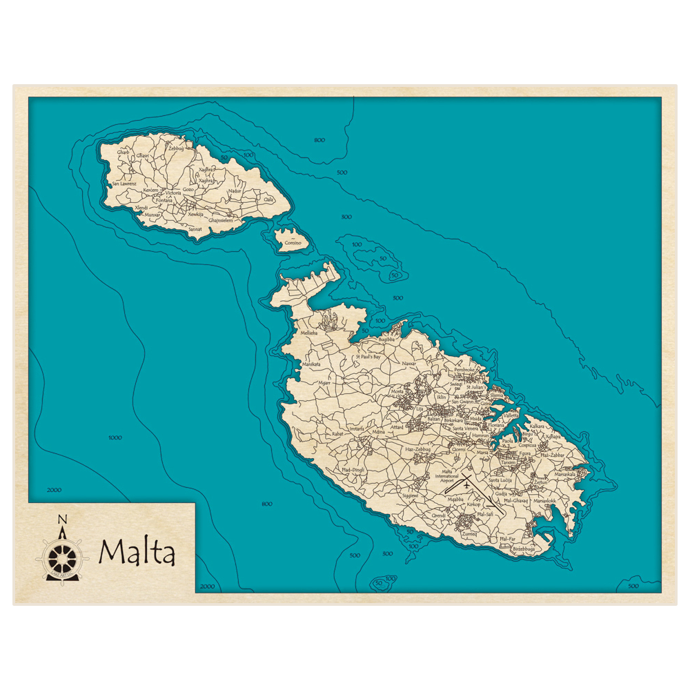 Malta 3D Custom Wood Map – Lake Art LLC