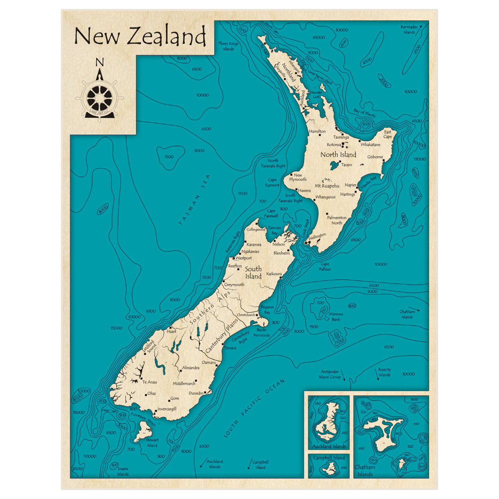 New Zealand 3D Custom Wood Map – Lake Art LLC