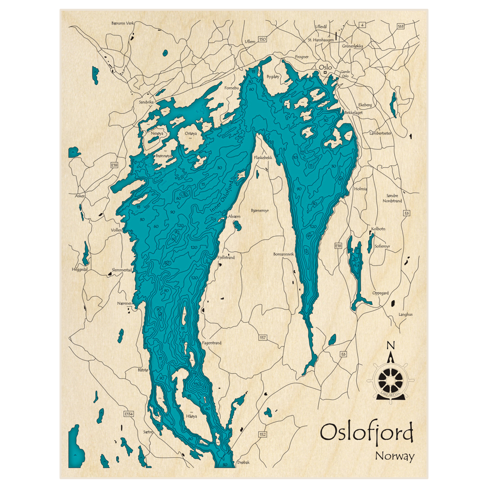 Oslofjord 3D Custom Wood Map – Lake Art LLC