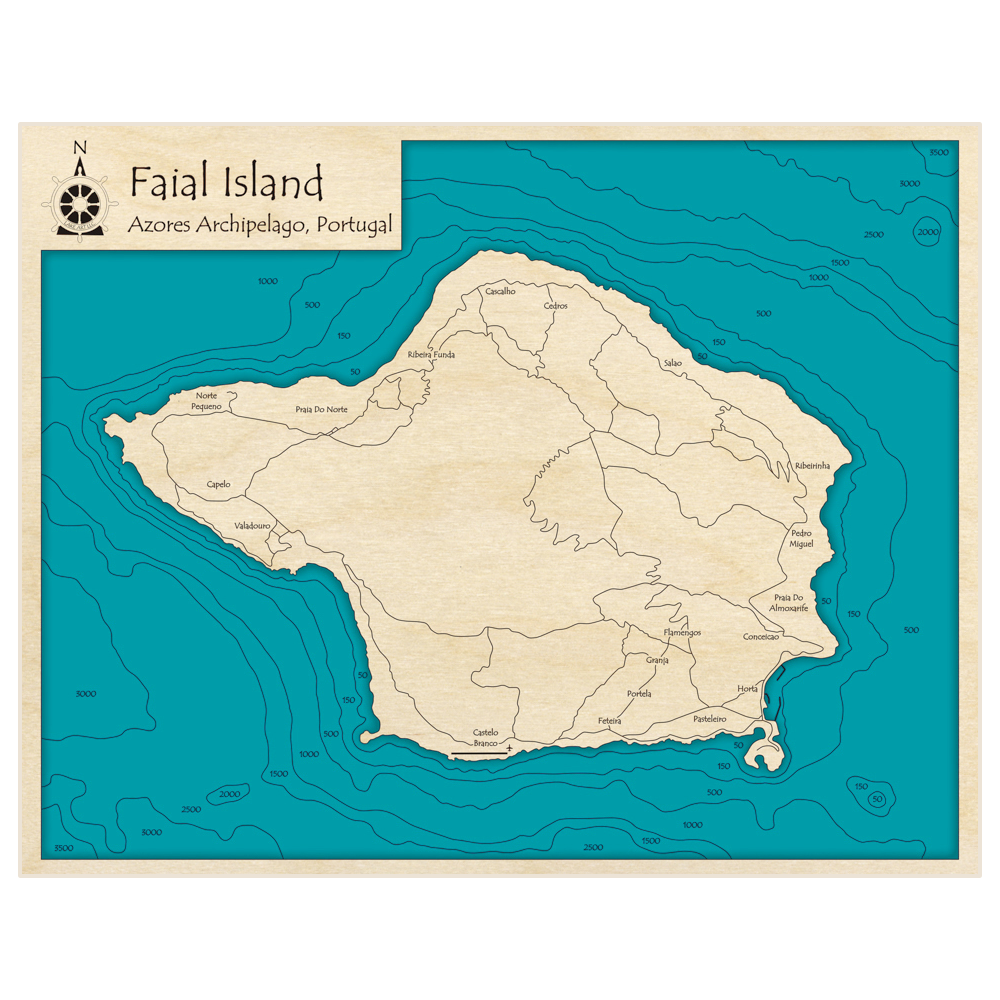 Faial Island 3D Custom Wood Map – Lake Art LLC