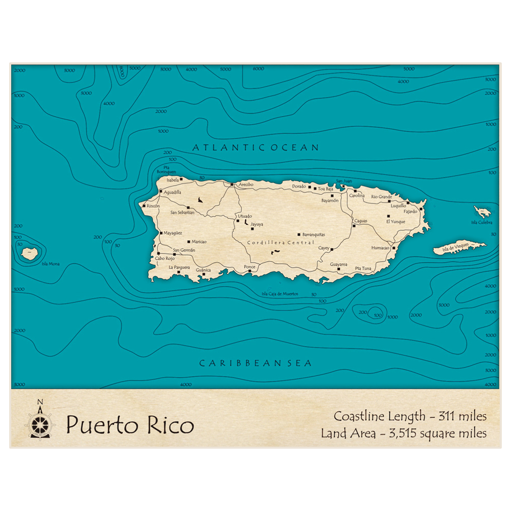 Puerto Rico 3D Custom Wood Map – Lake Art LLC