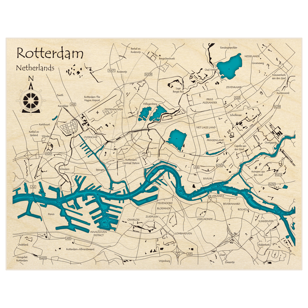 Rotterdam 3D Custom Wood Map – Lake Art LLC