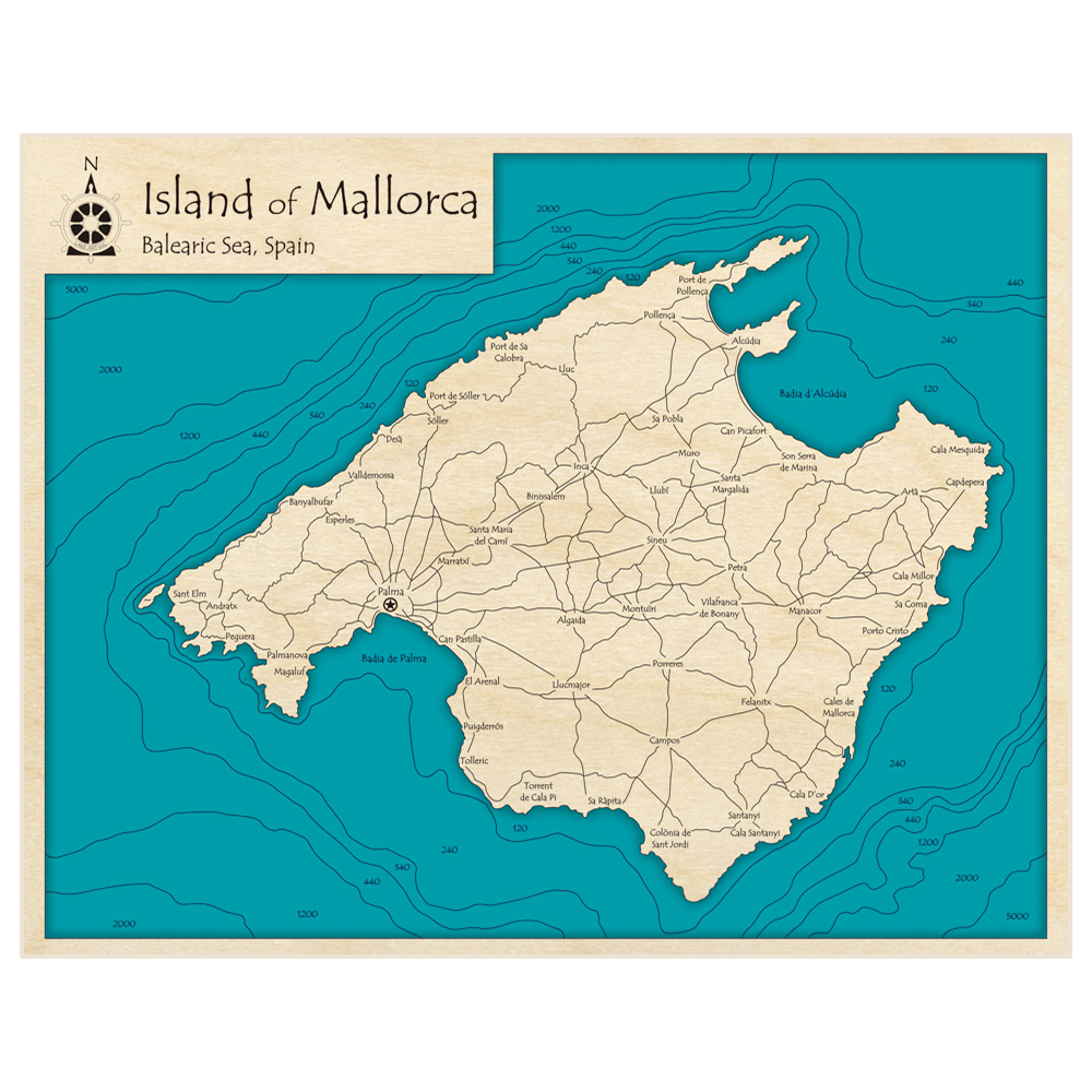 Island of Mallorca 3D Custom Wood Map – Lake Art LLC