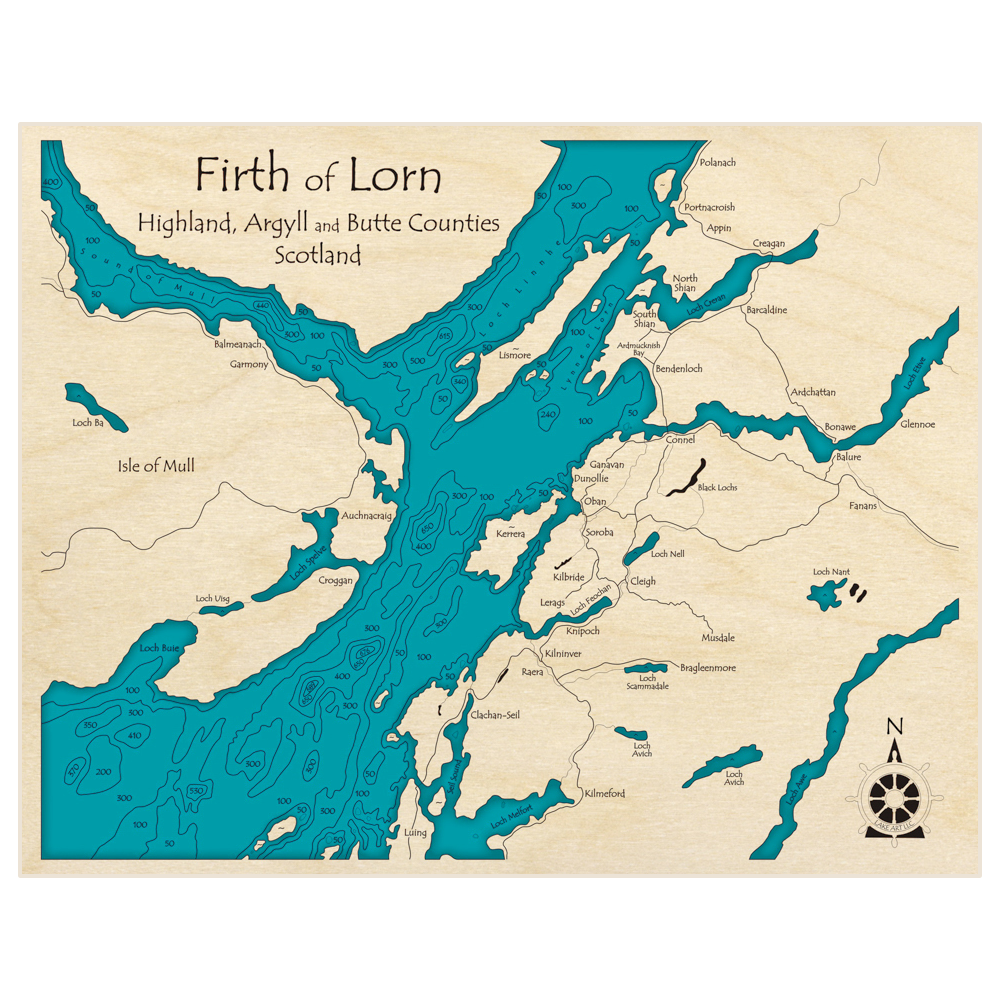 Firth of Lorn 3D Custom Wood Map – Lake Art LLC