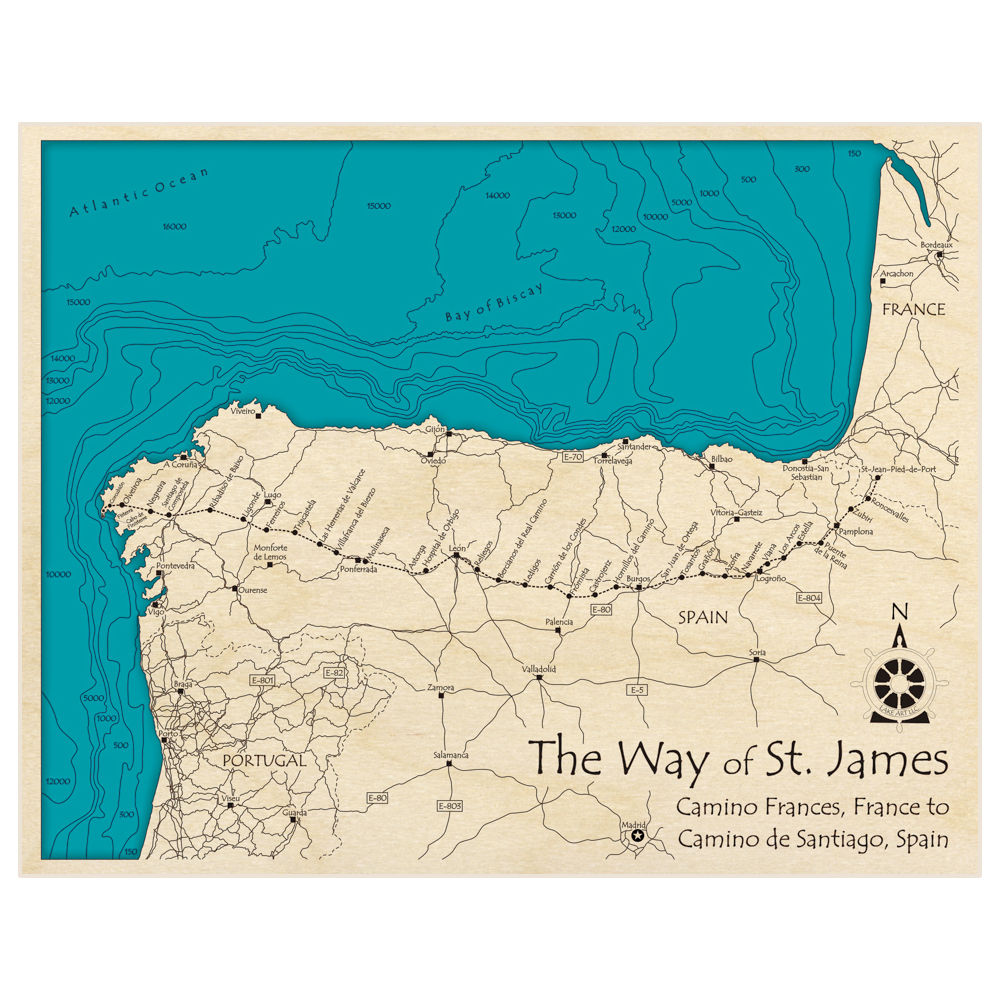 The Way of St James 3D Custom Wood Map – Lake Art LLC