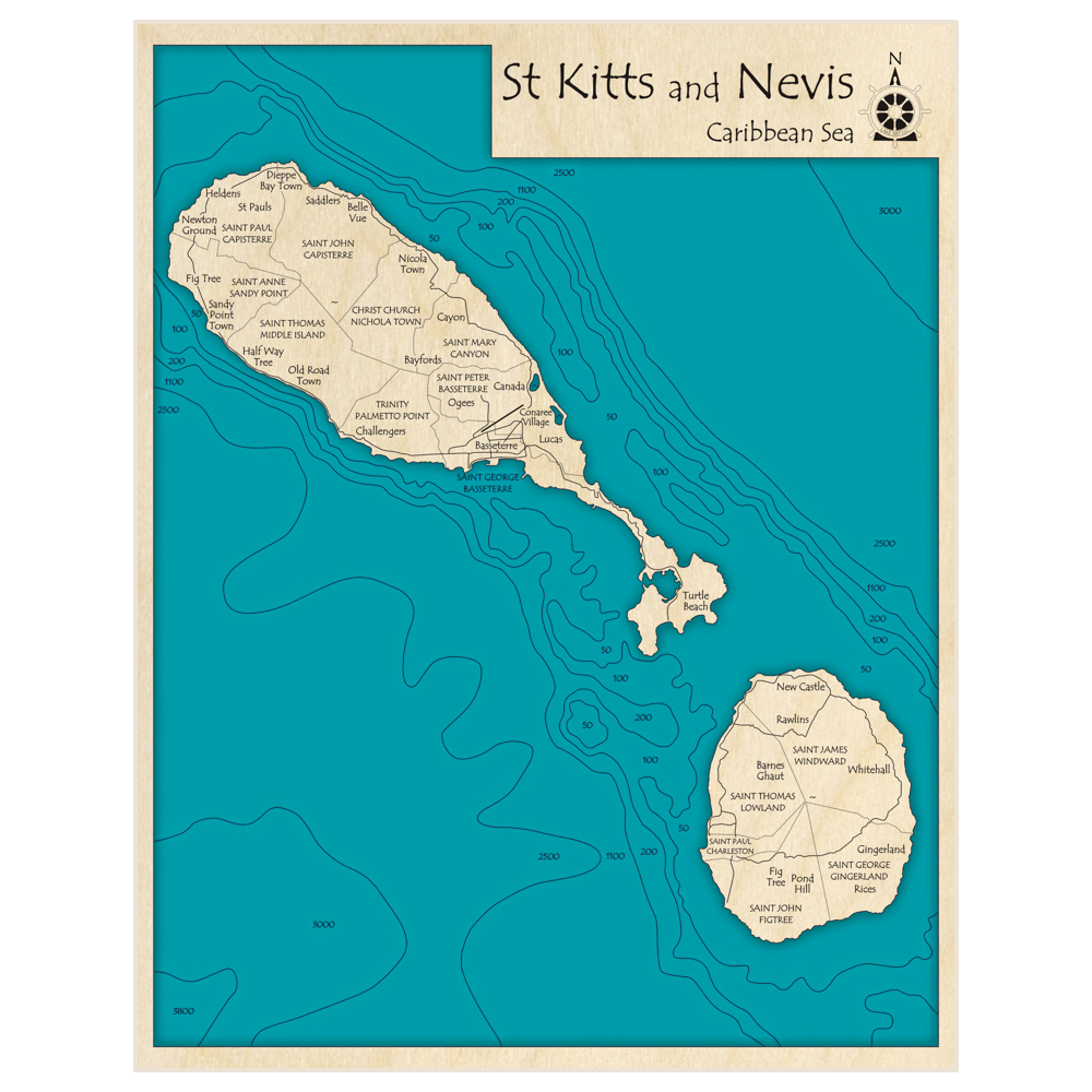 St Kitts & Nevis 3D Custom Wood Map – Lake Art LLC