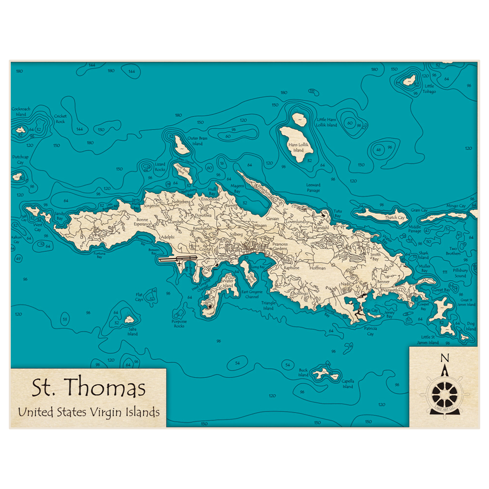 St Thomas Island 3D Custom Wood Map – Lake Art LLC