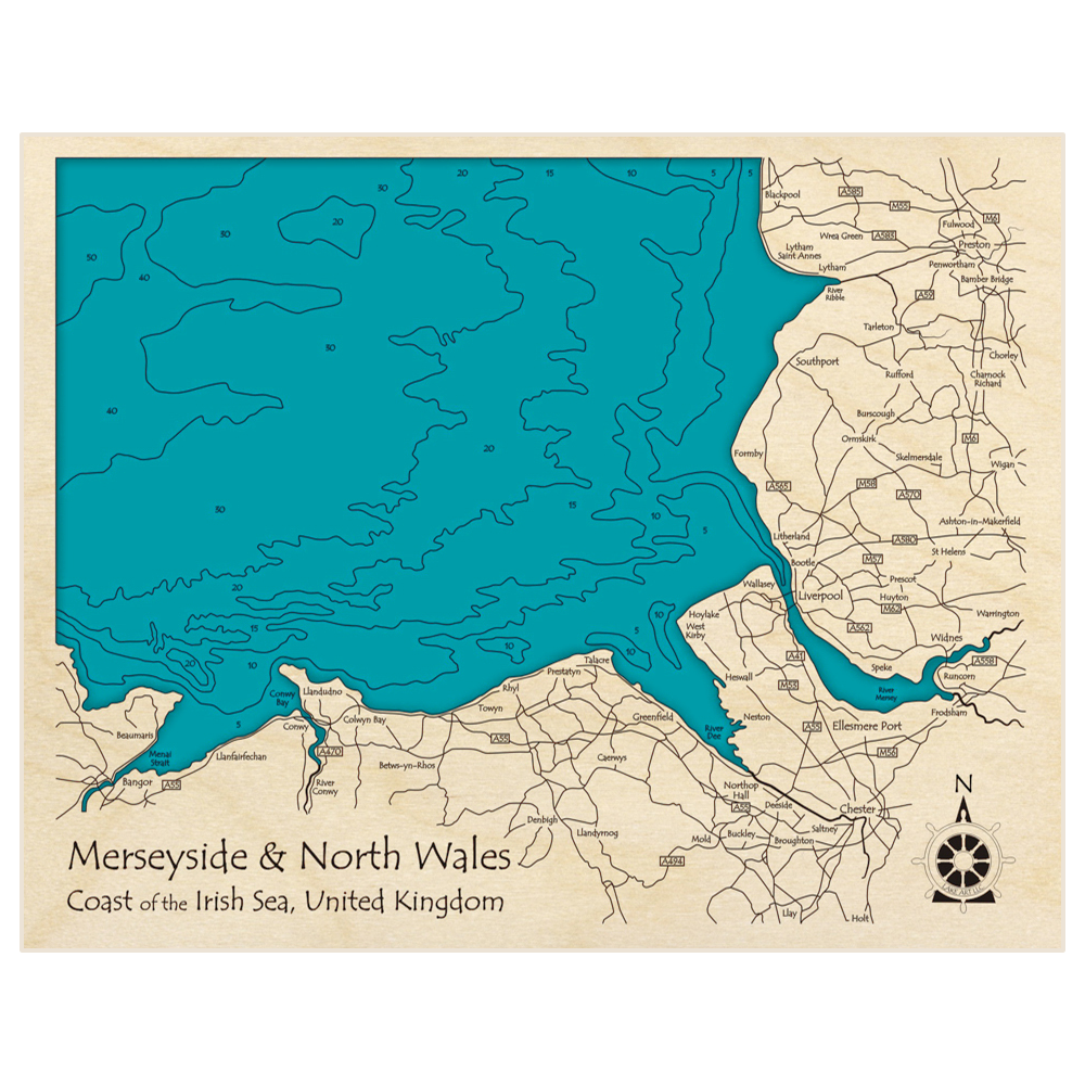 Merseyside & North Wales 3D Custom Wood Map – Lake Art LLC