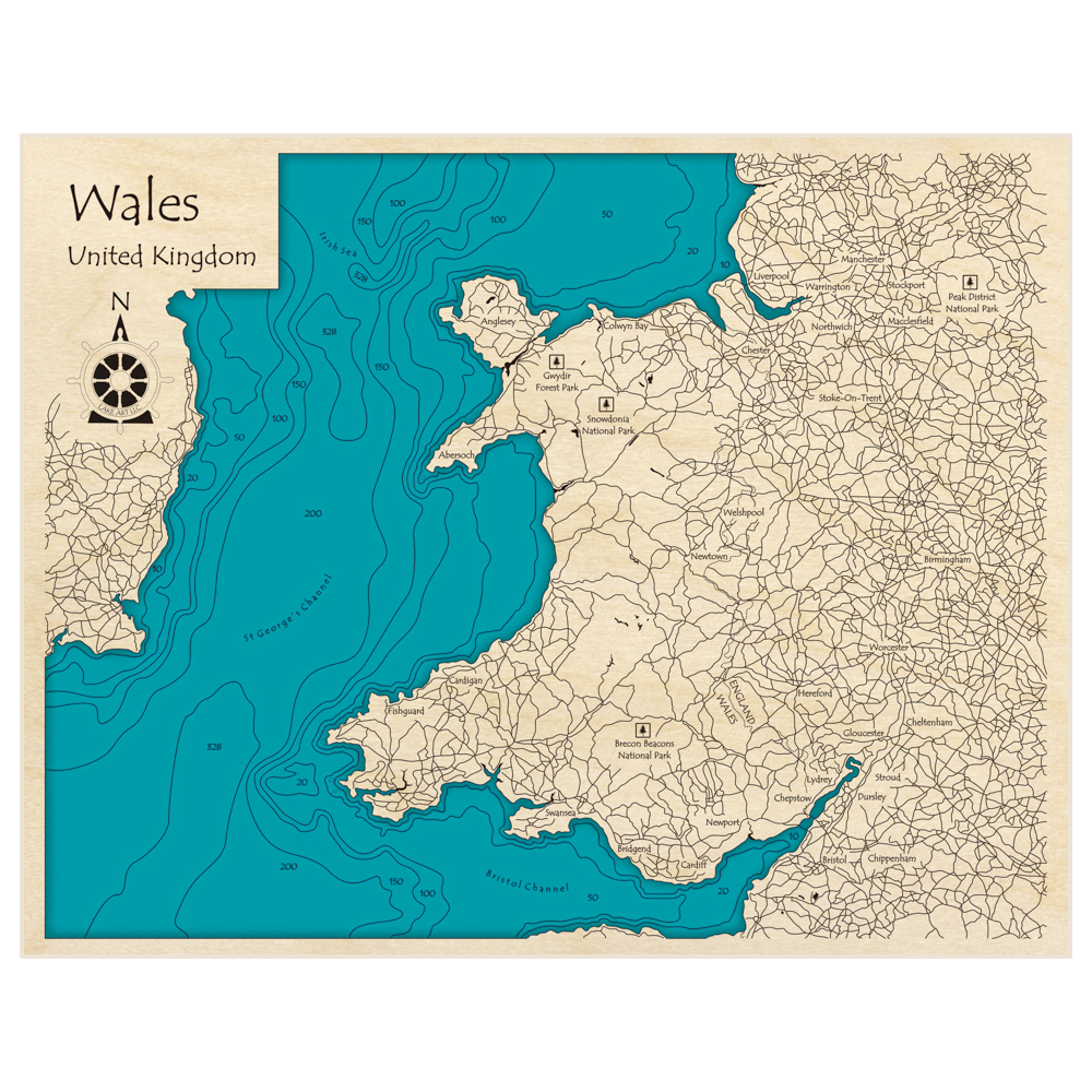 Wales 3D Custom Wood Map – Lake Art LLC