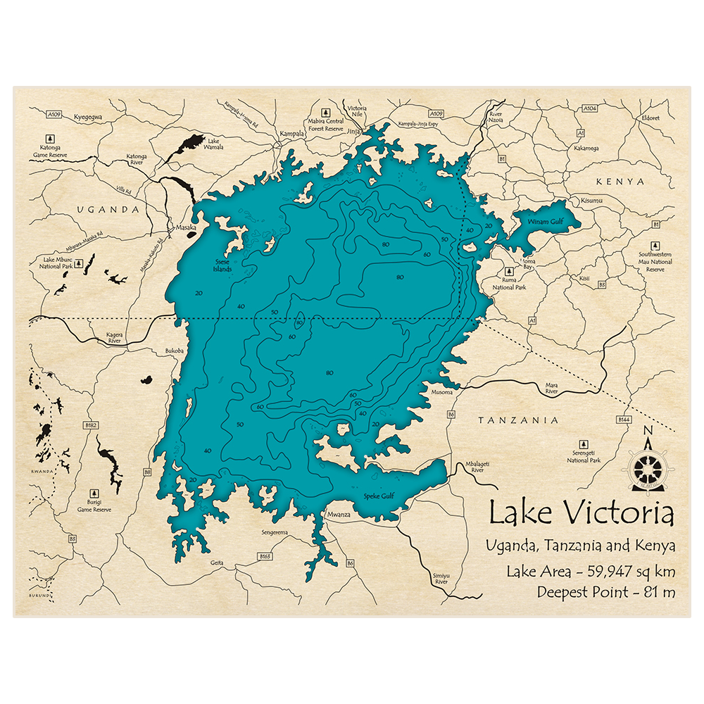 Lake Victoria 3D Custom Wood Map – Lake Art LLC