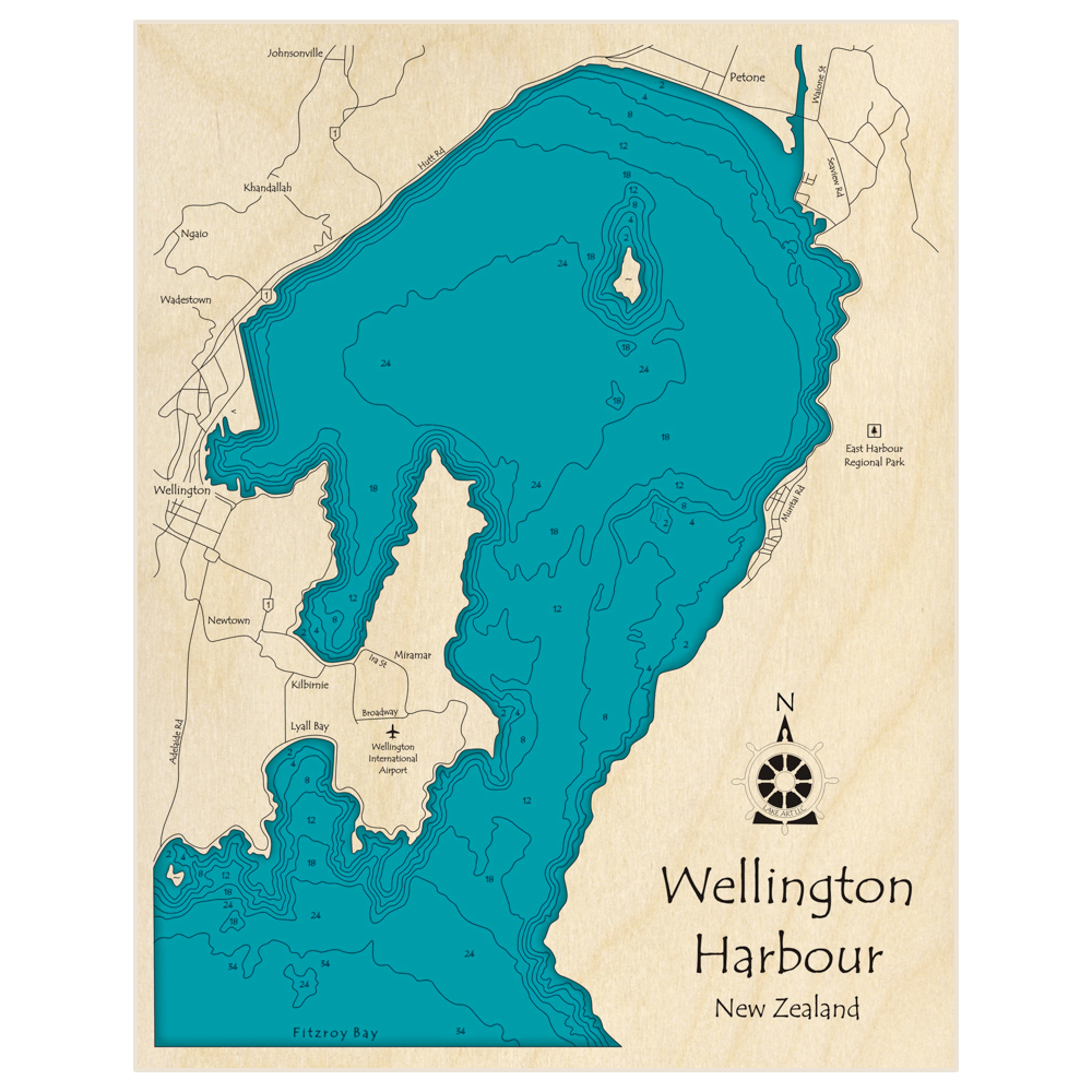 Wellington Harbour 3D Custom Wood Map – Lake Art LLC