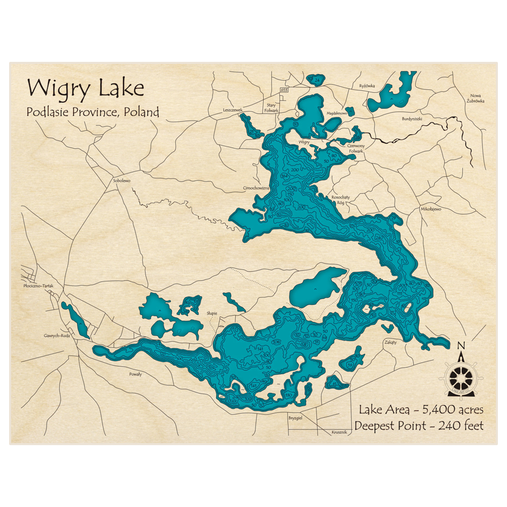 Wigry Lake 3D Custom Wood Map – Lake Art LLC