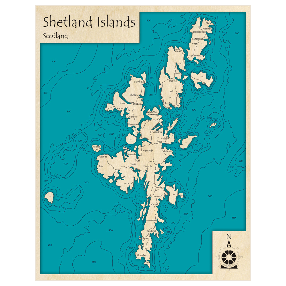 Shetland Islands 3D Custom Wood Map – Lake Art LLC