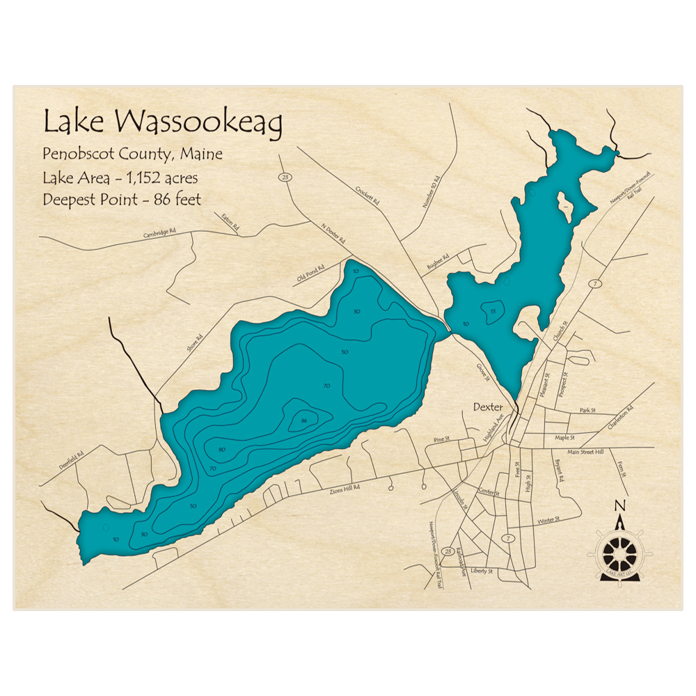 Lake Wassookeag 3D Custom Wood Map – Lake Art LLC