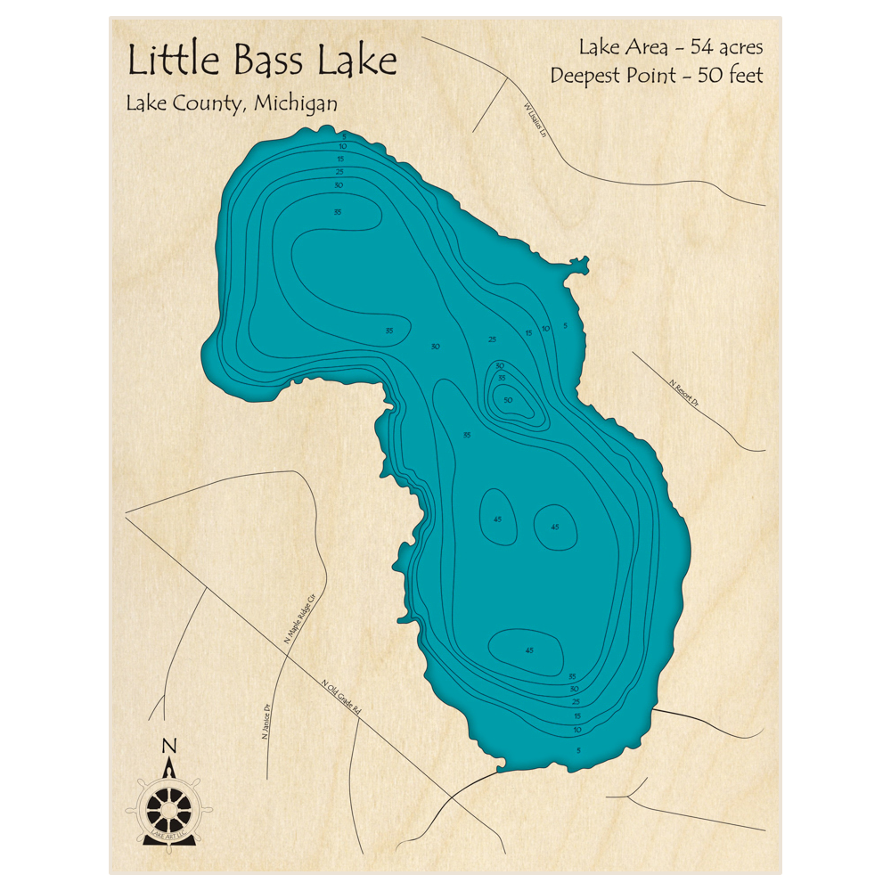 Little Bass Lake 3D Custom Wood Map – Lake Art LLC