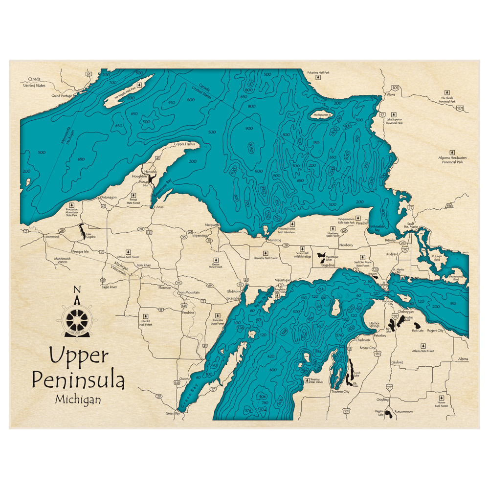 Upper Peninsula 3D Custom Wood Map – Lake Art LLC