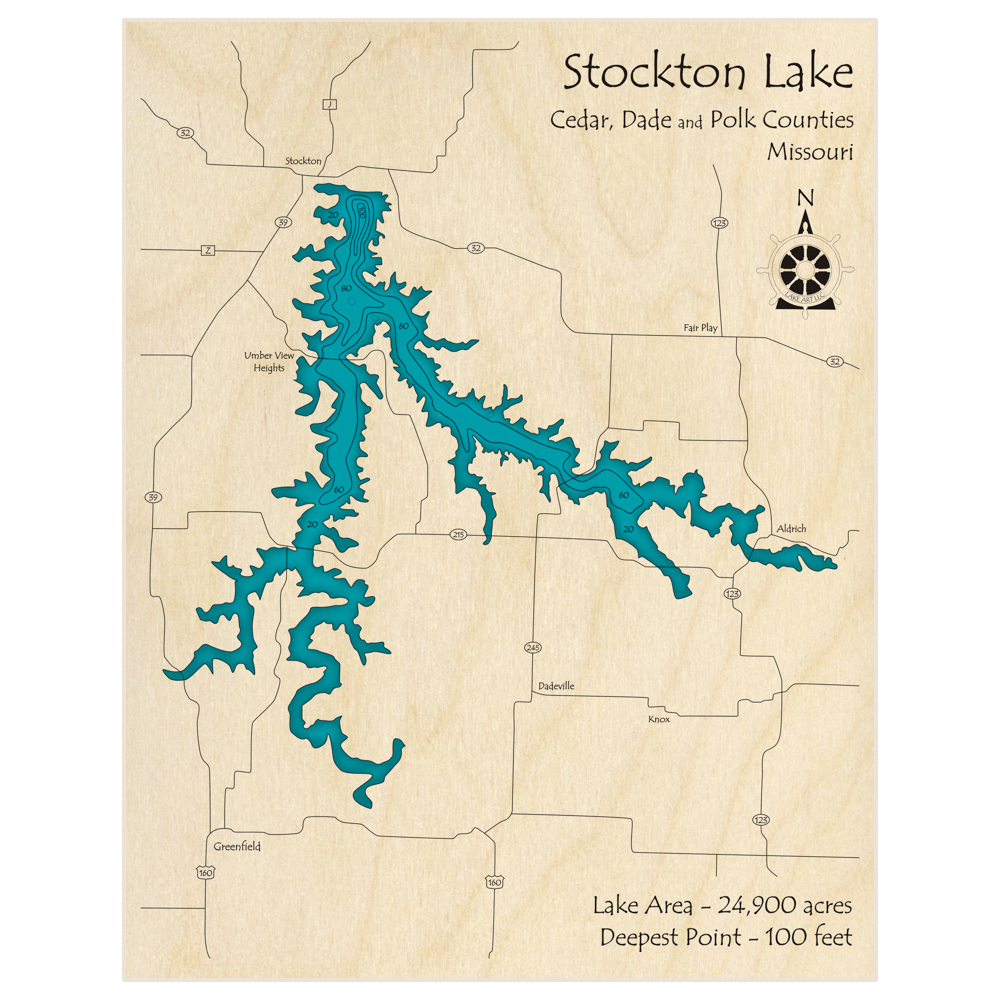 Stockton Lake 3D Custom Wood Map – Lake Art LLC