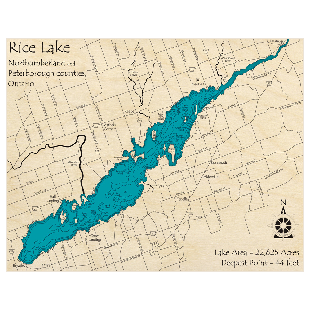 Rice Lake 3D Custom Wood Map – Lake Art LLC