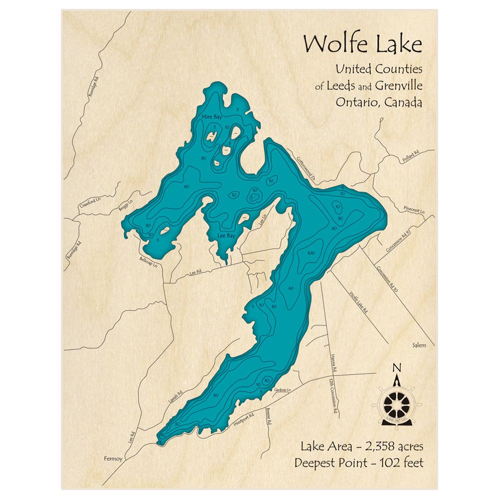 Wolfe Lake 3D Custom Wood Map – Lake Art LLC