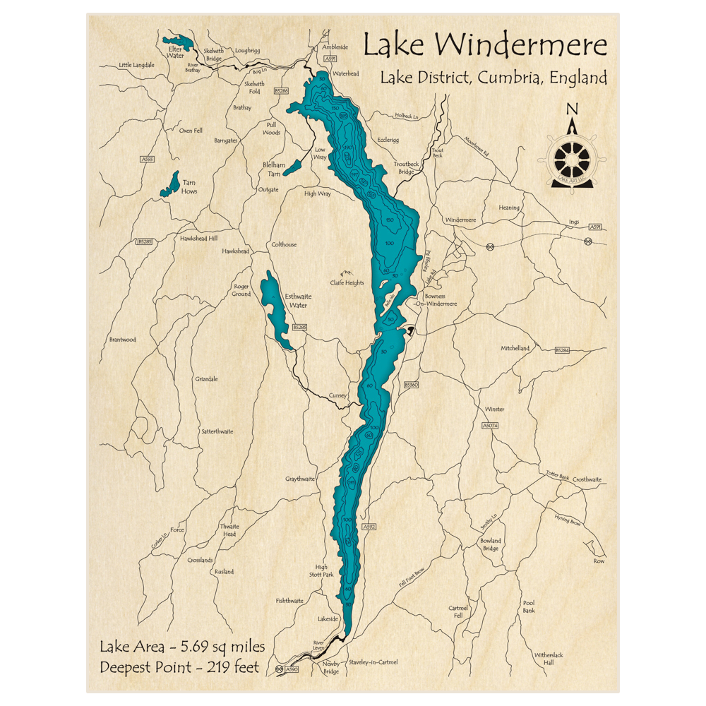 Lake Windermere 3D Custom Wood Map – Lake Art LLC