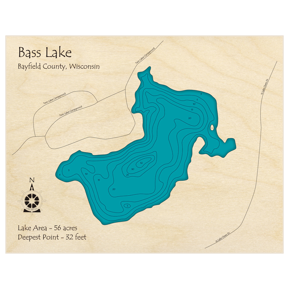 Bass Lake 3D Custom Wood Map – Lake Art LLC